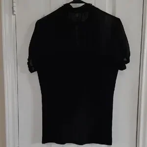 Kenar | Tops | Kenar Black Mixed Media Top Sheer Beaded Neckline Solid ...